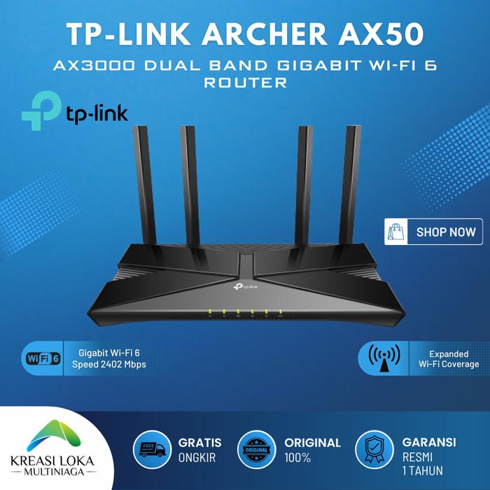 Jual TP-LINK ARCHER AX50 AX3000 Dual Band Gigabit Wifi 6 Router Tplink ...