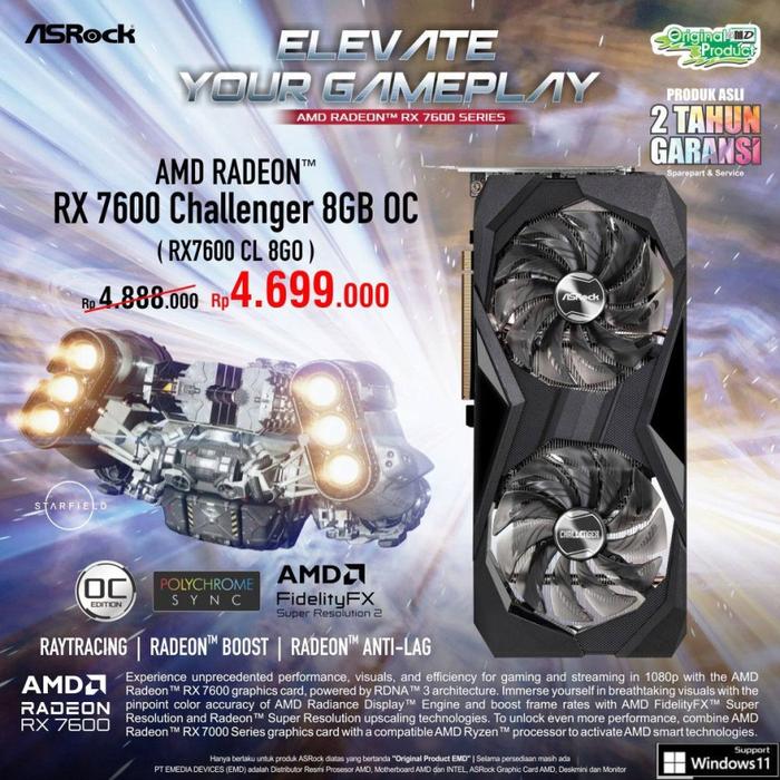 Promo ASROCK Radeon RX 7600 CHALLENGER D 8GB OC GDDR6 Cicil 0% 3x ...