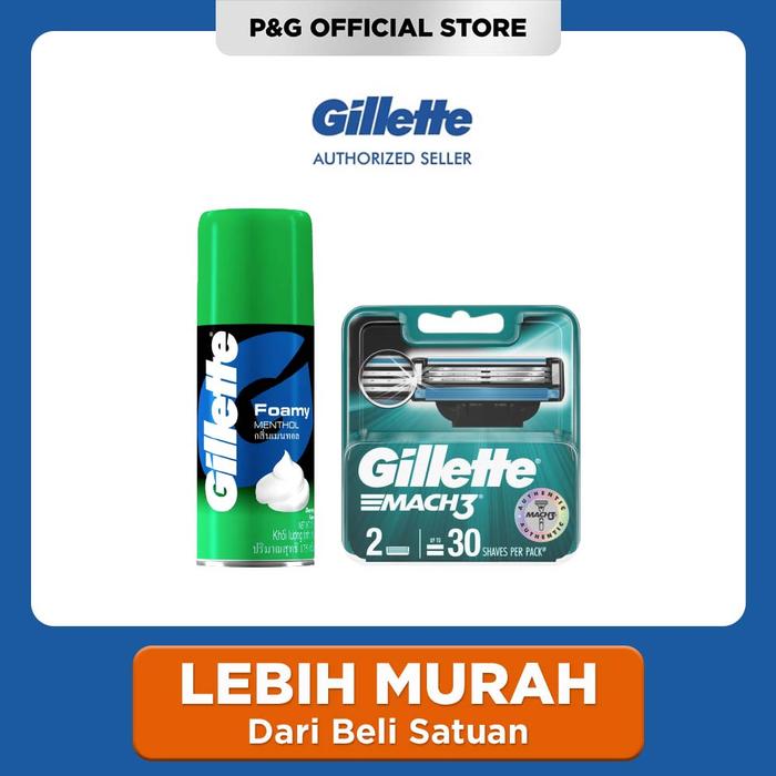 Promo Gillette Isi Ulang Mach 3 Isi 2 Refill Pisau Cukur + Shaving Foam ...