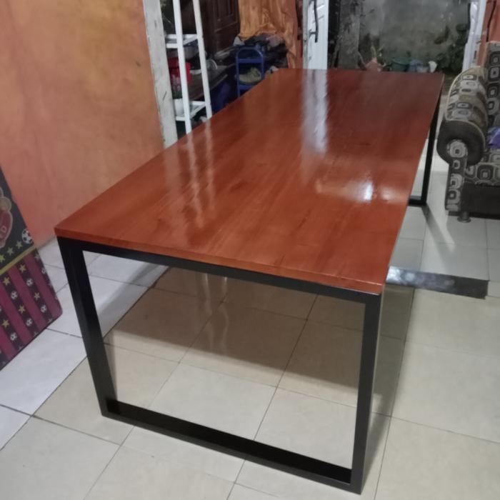 Jual meja rapat meja kerja kayu mahoni kaki besi hollow uk 200*90*3cm ...