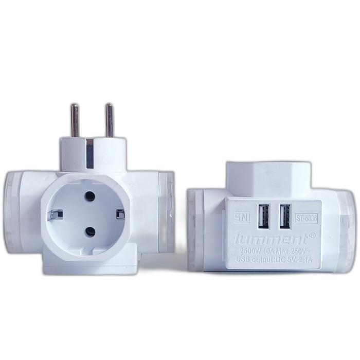 Jual ST 6836 Steker T Arde Colokan Cabang 3 Lubang + Port USB Fast ...