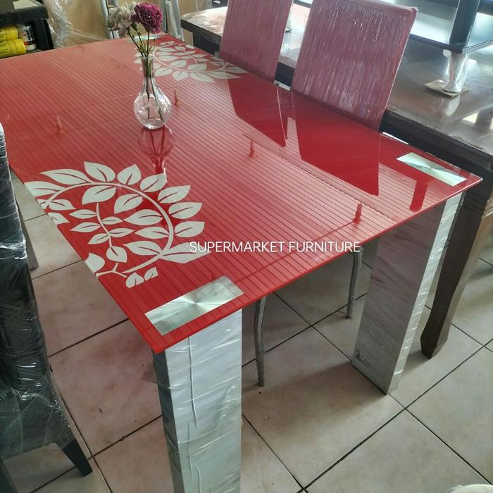 Jual SET MEJA MAKAN KACA MERAH 6 KURSI - Kota Tangerang - supermarket ...