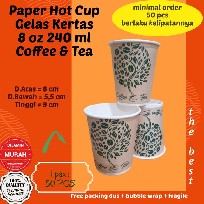 Jual Paper Hot Cup 8 oz 240 ml Coffee Tea Gelas Kertas isi 50 pcs per pax - Jakarta Utara ...