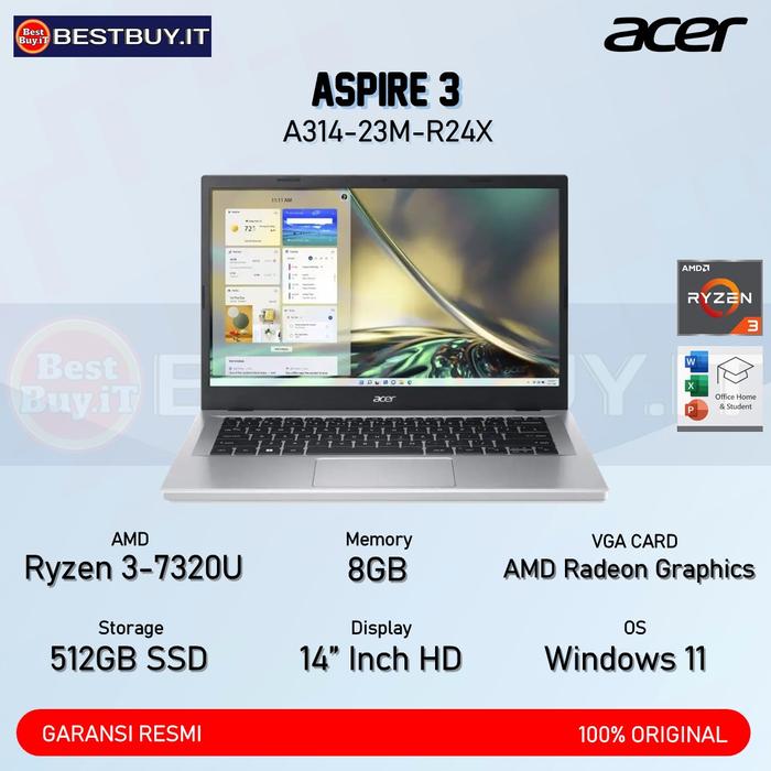 Jual ACER ASPIRE 3 A314-23M R24X R3-7320U 8GB 512GB 14" WIN11 OHS HD ...