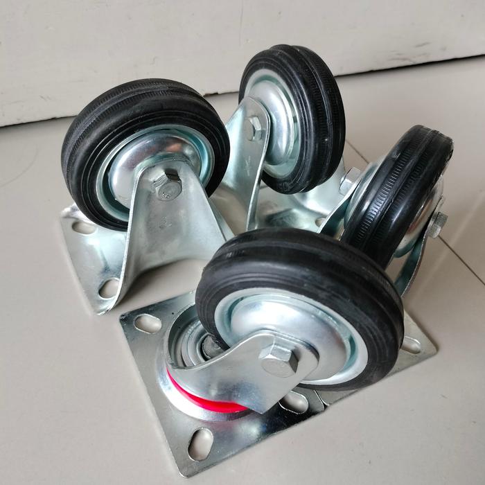 Jual Paket roda 3" karet hitam 2 Hidup 2 Mati Roda troli set 4pcs 3in ...