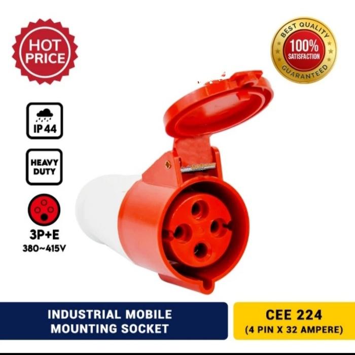 Jual Stop Kontak Industrial 3phase Socket Mobile Mounting 4Pin 32A ...