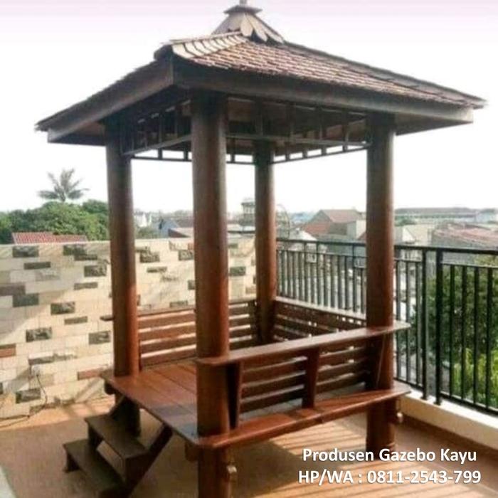 Jual Gazebo Minimalis Kayu Glugu Ukuran 1.5x1.5 M - Gasebo Rooftop ...