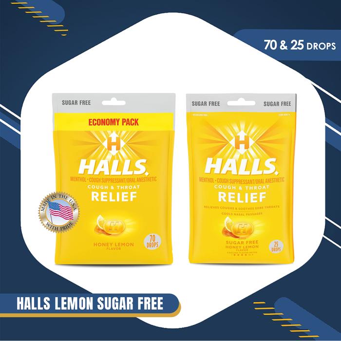 Jual Halls Lemon Sugar Free Permen Batuk Pilek Tenggorokan Made in ...