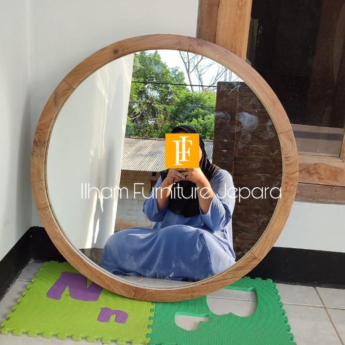 Jual Cermin bulat kayu jati, Round mirror frame kayu jati 60cm - Kab ...