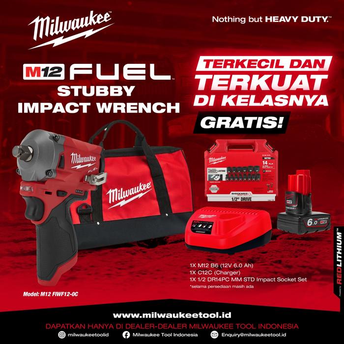 Promo Mesin Impek Milwaukee M12 FIWF12 FUEL 1/2" Stubby Impact Wrench ...