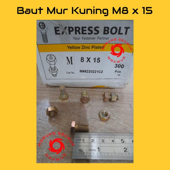 Jual (5 pcs) Baut Mur Kuning 8x15 / Baut Kuning M8 / BMK / Baut Hexagon - Kab. Tangerang ...