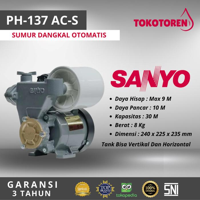 Jual Pompa Sanyo PH137AC Otomatis Pompa Sumur Dangkal - Kab. Tangerang - tokotoren | Tokopedia