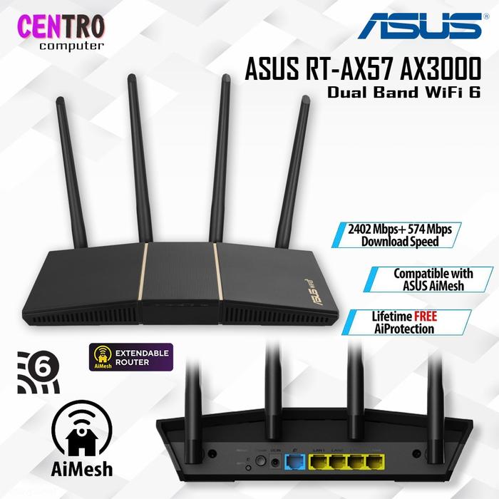 Jual ASUS RT-AX57 AX3000 Dual Band WiFi 6 Extendable Router with AiMesh ...