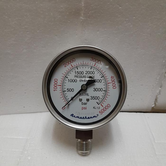 Jual high pressure dial 100mm range 3500 bar bottom sus 316 1/2"npt ...