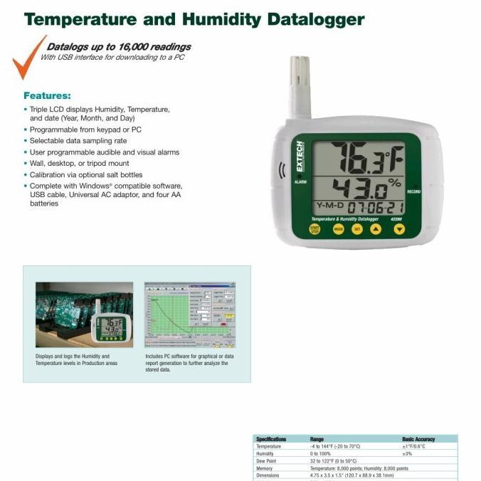 Jual New Temperature Dan Humidity Datalogger Extech Model 42280 ...