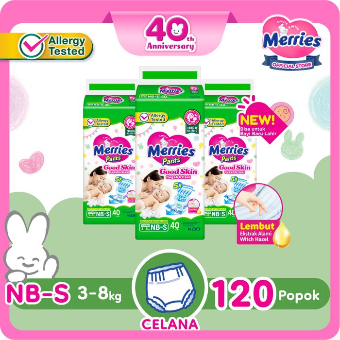 Promo Merries Good Skin NB-S40 Triplepack - Popok Bayi Celana (3-8)kg ...