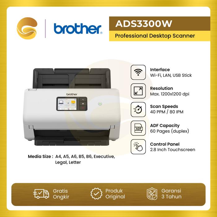 Promo BROTHER Scanner ADS3300W Scanner Brother ADS 3300W ADS 3300 Wifi + LAN Cicil 0% 3x - Kota ...