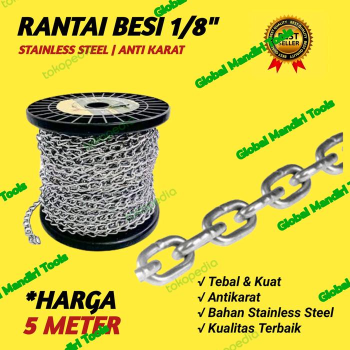 Jual 5 METER Rantai Besi 1/8" STAINLESS STEEL RANTE KAPAL KUAT ANTI ...