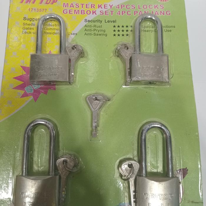 Jual Gembok Master Key 4 Pcs / Gembok Leher Panjang 50 mm TRI TOP ...