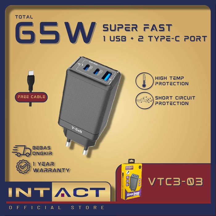 Jual Adaptor Travel Charger V-GeN VTC3-03 Fast Charging 2 PD QC4 Type C ...