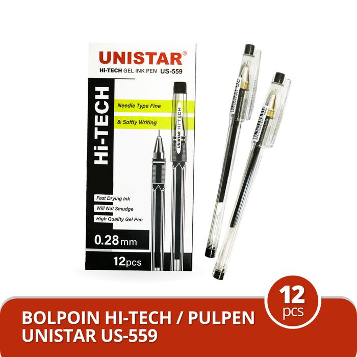 Jual UNISTAR Gel Pen Pulpen Gel Retractable Tinta Hitam 0.28mm US-559 ...