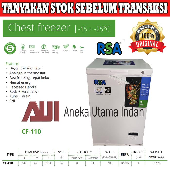 Jual RSA CHEST FREEZER CF-110 CF-100 CF110 BOX 96L LEMARI PEMBEKU 96 ...