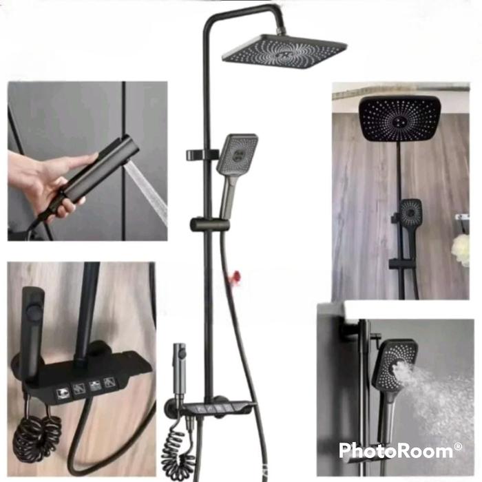 Jual shower colum/shower tiang model piano kran panas dingin black ...