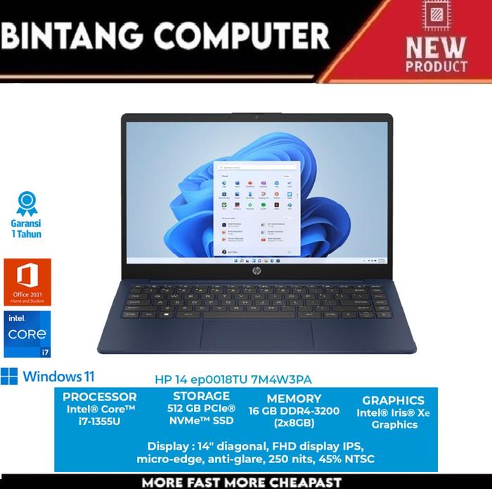 Jual HP 14 ep0018TU 7M4W3PA Core i7 1355U 2x8GB 512GB W11 OHS 2021 Blue ...