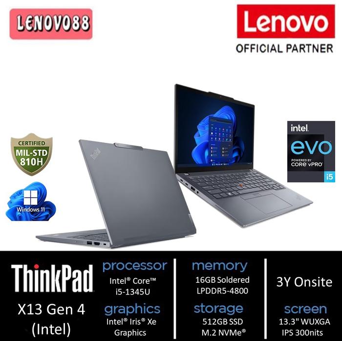 Jual Lenovo ThinkPad X13 Gen4 62ID i5-1345U 16GB 512GB SSD W11 Pro 13.3 ...