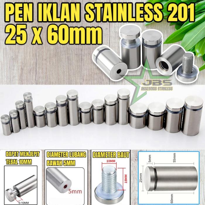 Jual PEN/PAKU IKLAN 25×60MM STAINLESS - BAUT PENJEPIT KACA & ALKRILIK ...