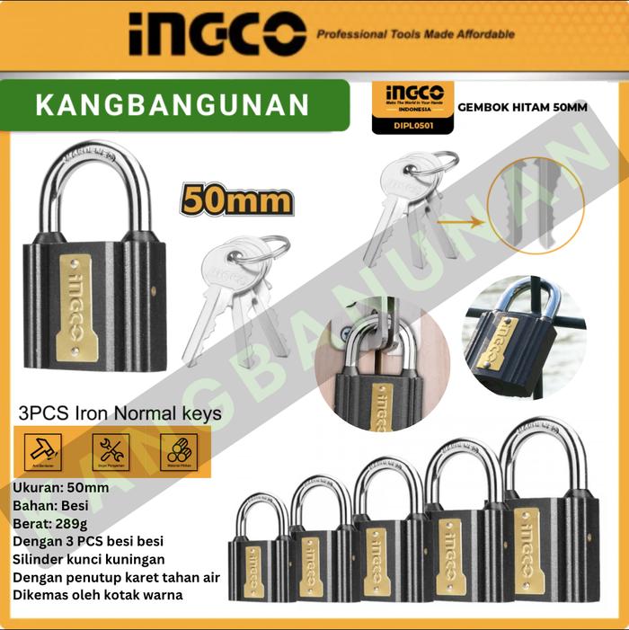 Promo GEMBOK RUMAH RUKO PAGAR BESI HITAM 50MM BRASS PADLOCK INGCO ...