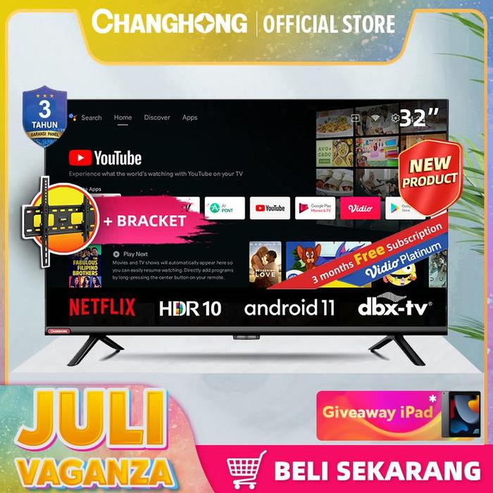 Jual Changhong 32 Inch Newest Android 11 Frameless Smart TV Digital Neflix - Jakarta Barat - cr ...