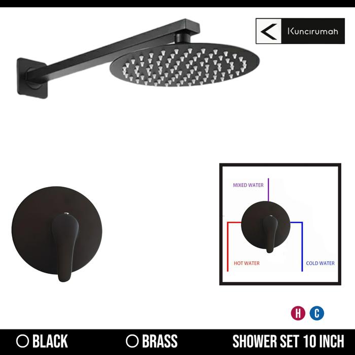 Jual Kran tanam shower panas dingin hitam / Shower tanam bulat black ...
