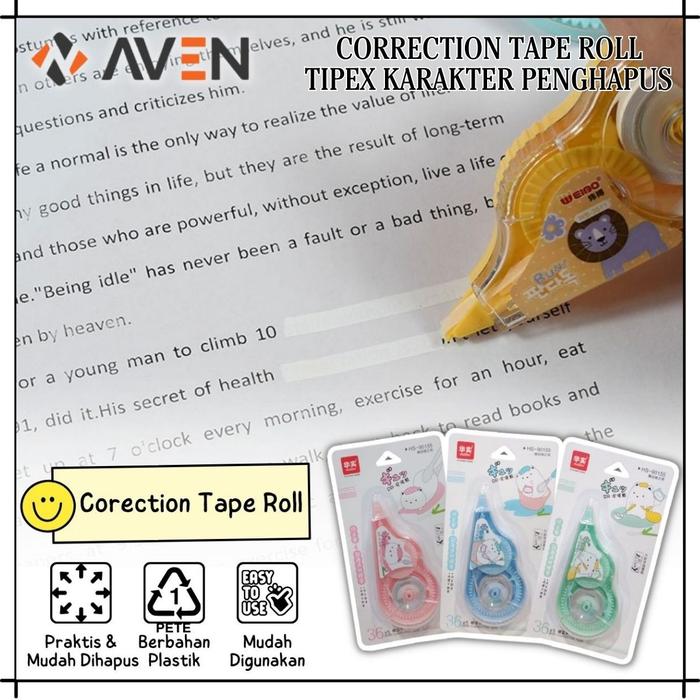 Jual AVEN Correction Tape Roll Karakter Tipex Kertas Penghapus Alat ...