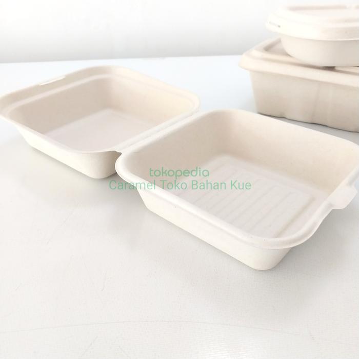 Jual Bagasse Box / Korean Bento Cake Box / Burger Box Sugarcane - 5pcs ...