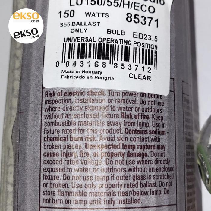 Jual GE Lucalox High Pressure Sodium LU150/55/H/ECO 85371 150W ED23.5 ...