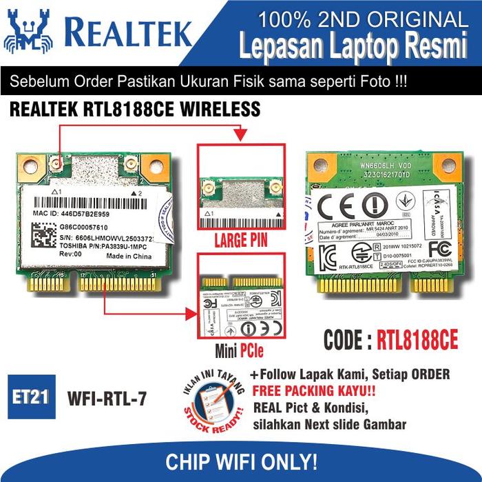 Jual ET21 WFI-RTL-7 WiFi Chip Laptop Notebook REALTEK RTL8188CE ...