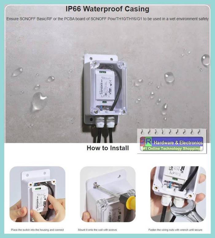 Jual IP66 Waterproof Box Case for Sonoff Basic RF TH10 TH16 POW - Kota ...