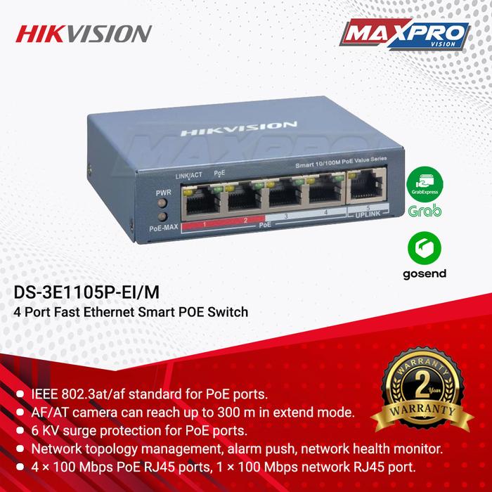 Jual DS-3E1105P-EI/M - HIKVISION SMART POE SWITCH 4 PORT POE 1 UPLINK ...