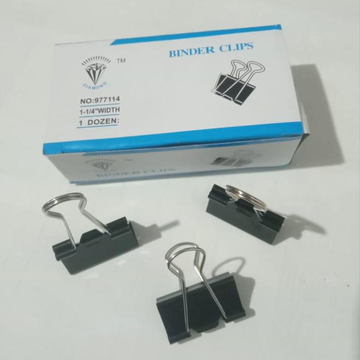 Jual AJ Binder clip 32 mm klip penjepit kertas warna hitam per 12 pcs ...