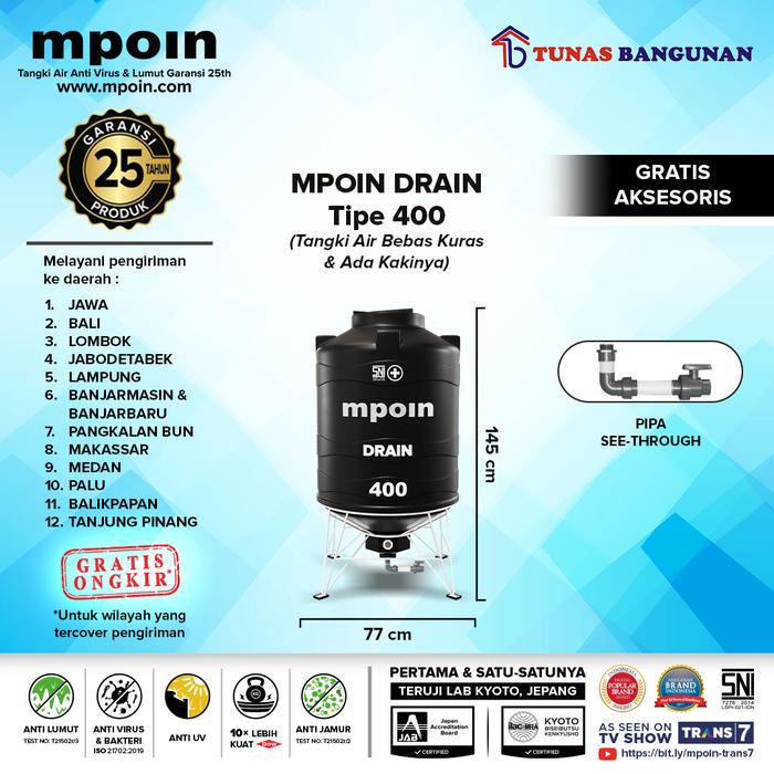 Jual Toren Tangki Air MPoin DRAIN 400/600/800/1200 Liter ANTI PECAH ...