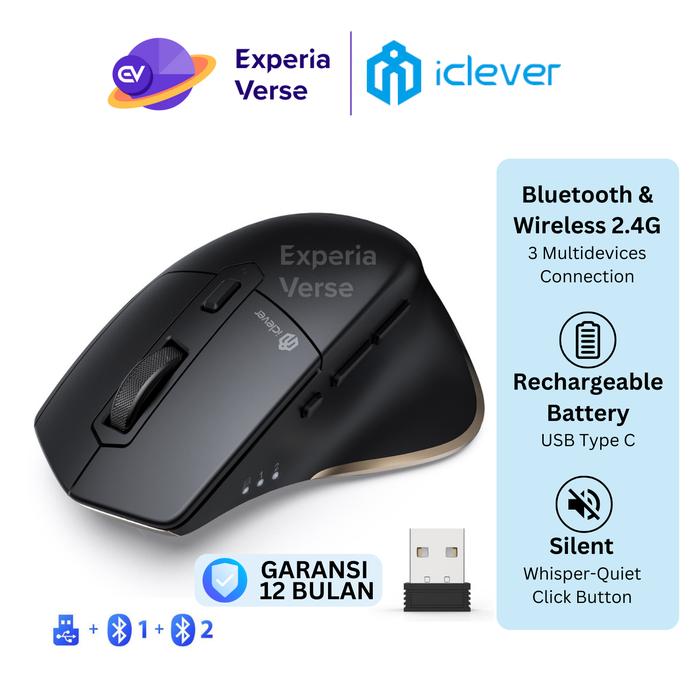Promo iClever MD172 Wireless Ergonomic Mouse Bluetooth+2.4G ...