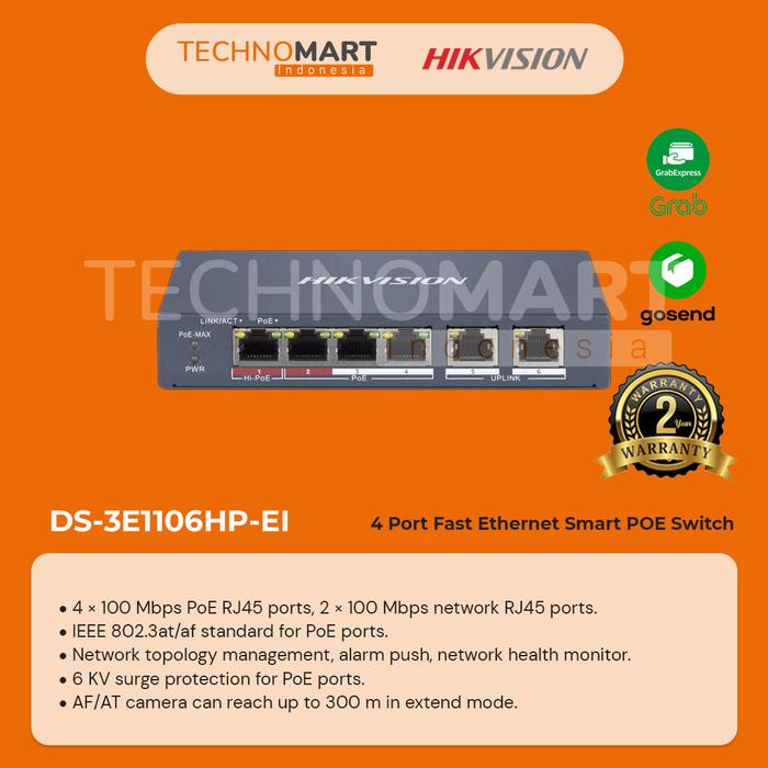 Jual DS-3E1106HP-EI - HIKVISION SMART HIGH POE SWITCH 4 PORT POE 2 ...
