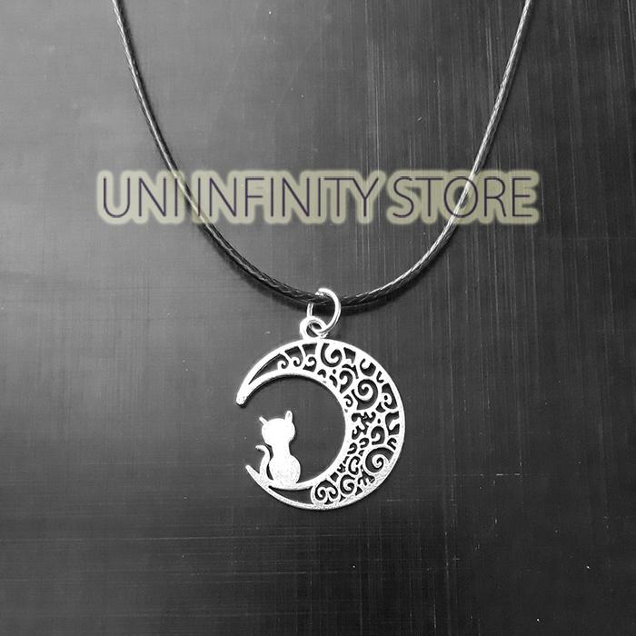 Jual JWNE0583 Kalung Bulan Sabit Kucing Perak Silver Cat Crescent Moon ...