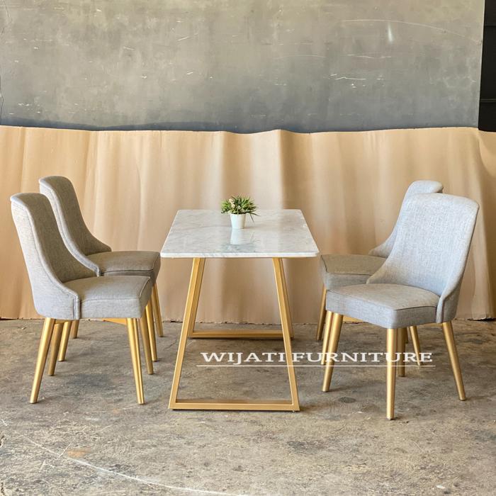 Jual Meja Makan Besi Top Table Marmer Carrara Minimalis Set Dining ...