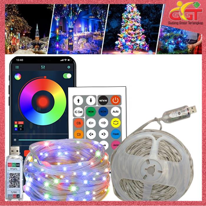 Promo GGT Lampu LED String RGB 5Mtr 50 LED Remote Bluetooth Lampu LED ...