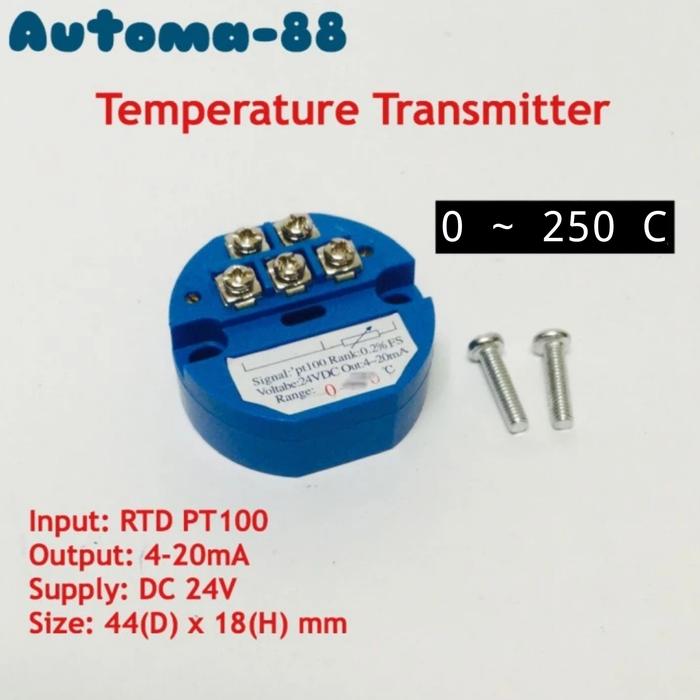 Jual Temperature Transmitter PT100 3 Wire 0-250C 250 Deg C out 4-20mA ...