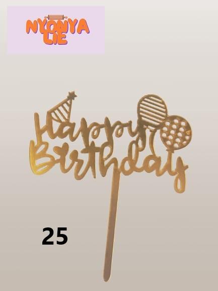 Jual CTA25 Cake Topper Gift Happy Birthday Acrylic Gold Hiasan Kue ...