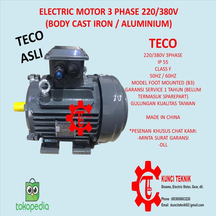 Jual TECO 1 HP 0,75 KW 3 Phase 4 Pole B3 Elektro Motor/dinamo/Motor Induksi - Kota Tangerang ...