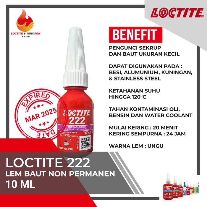Jual LEM BAUT NON PERMANEN LOCTITE THREADLOCKER 222 LOW STRENGTH 10ML - Jakarta Timur - Loctite ...